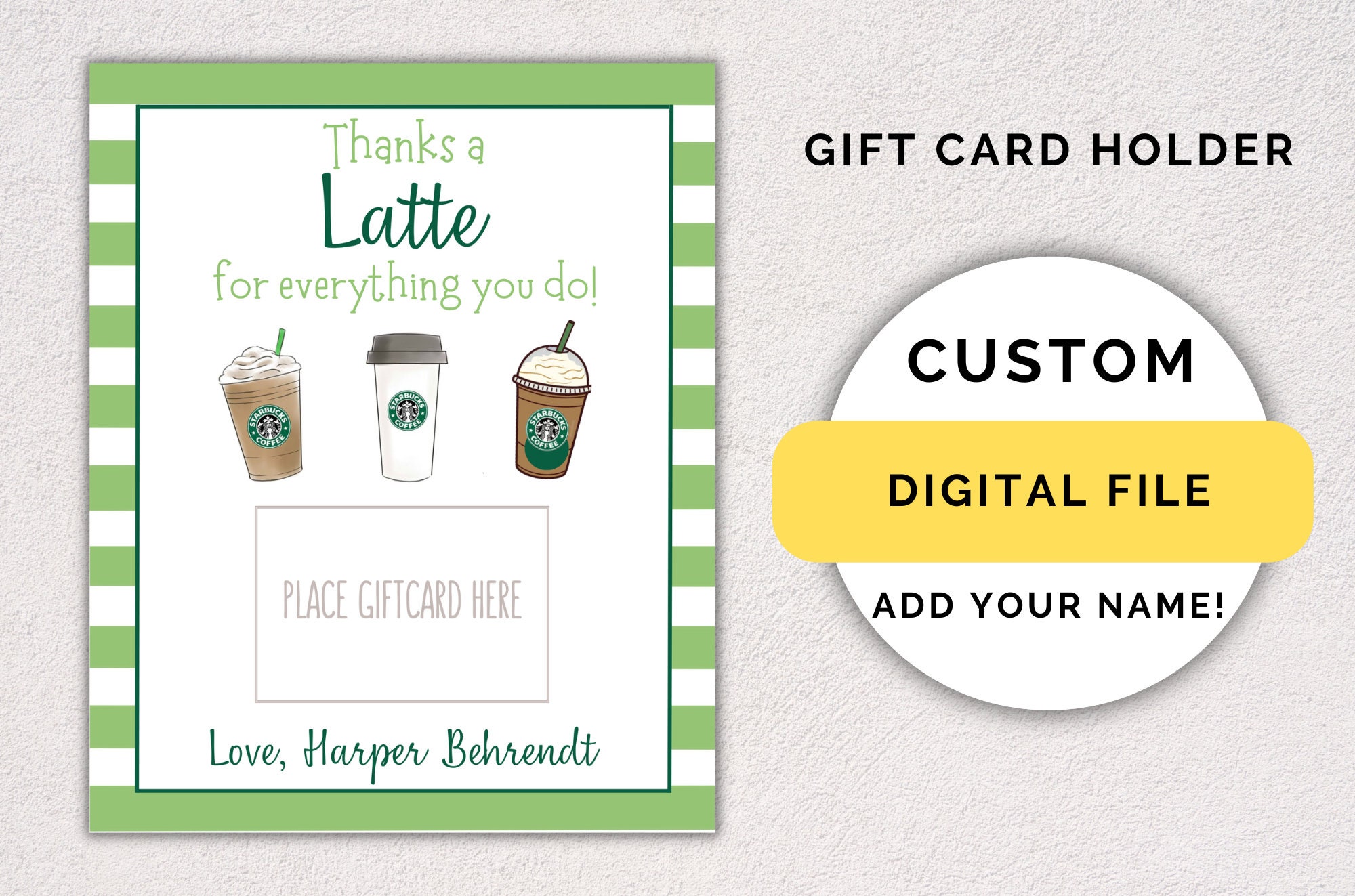 PRINTABLE Starbucks Gift Card Holder, Teacher Appreciation, Thanks a ...