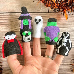 Halloween Felt Finger Puppets witch, Skeleton, Ghost, Frankenstein ...