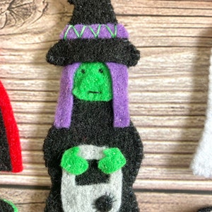 Halloween Felt Finger Puppets witch, Skeleton, Ghost, Frankenstein ...