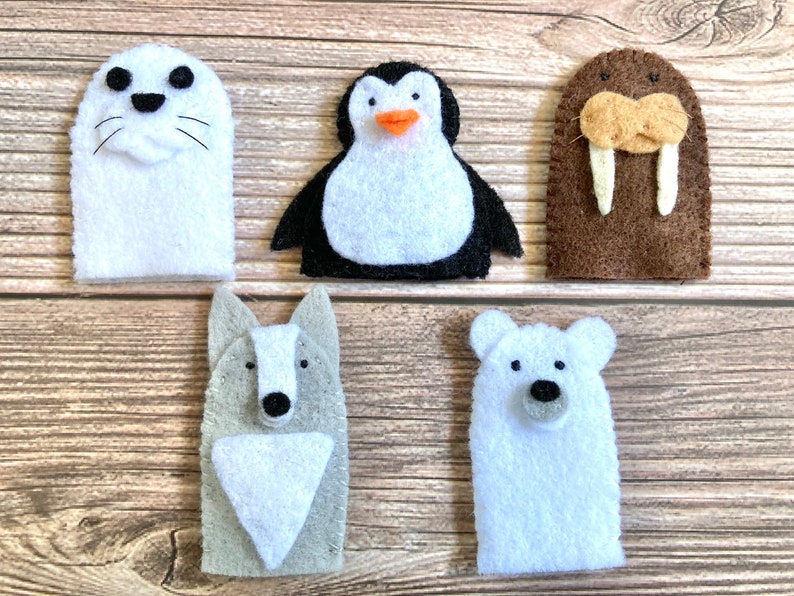 Polar Arctic Animals Felt Finger Puppets Penguin Polar Bear | Etsy