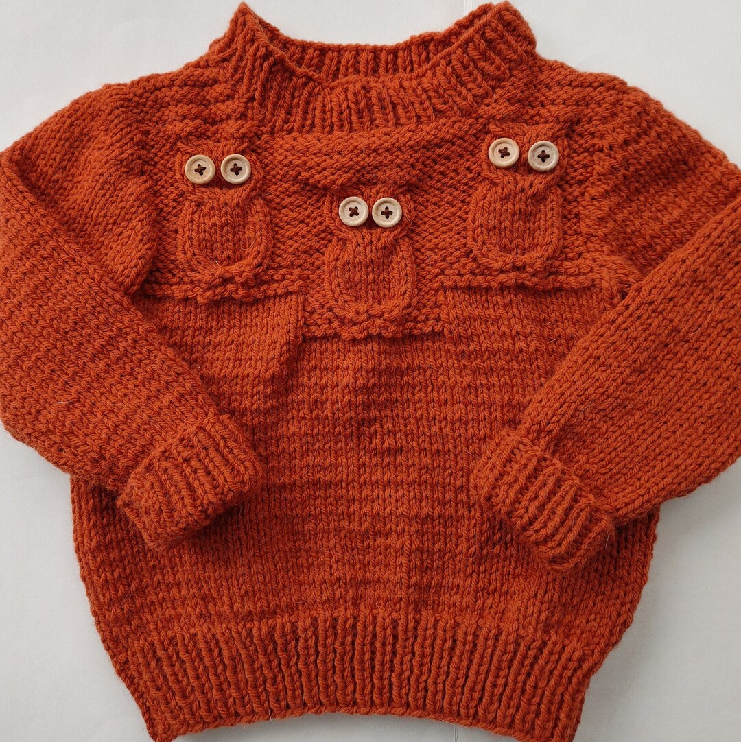 OWLS!! HOOT HOOT! Hand Knit Baby Sweater Sporting 3 Wide Eyed Owls ...