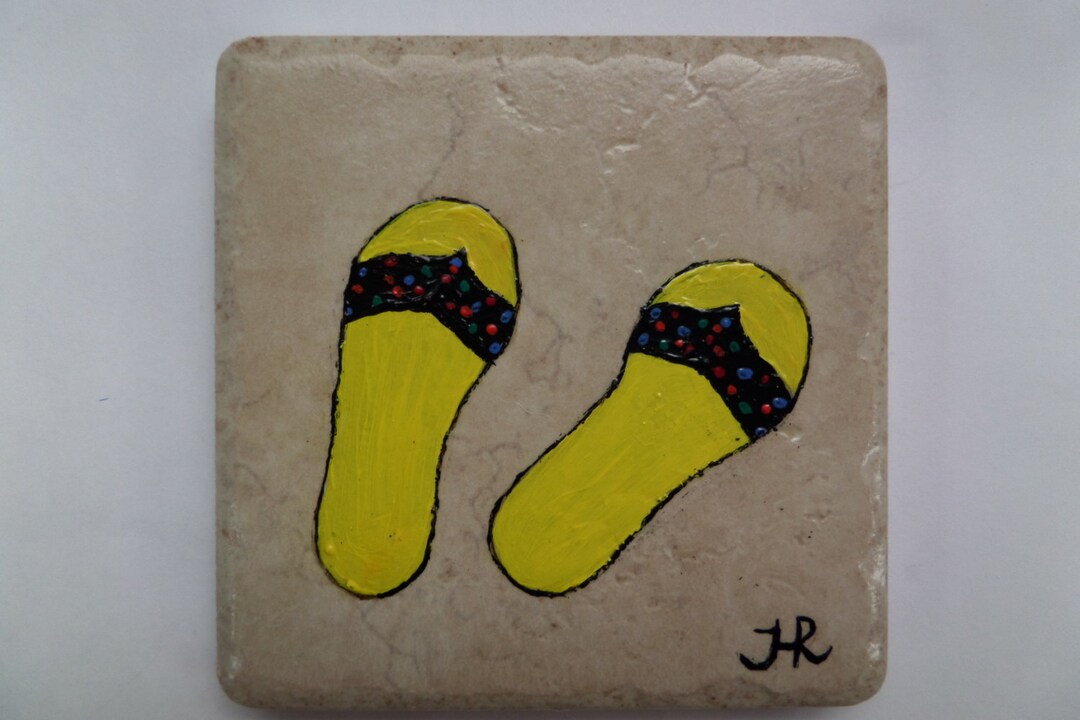 Hand Painted Flip Flops Tile Coaster: Italian Porcelain Art, 4x4" - Etsy