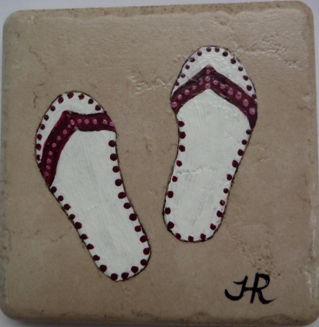 Hand Painted Flip Flop Tile Coasters: Italian Porcelain, Beach Decor ...