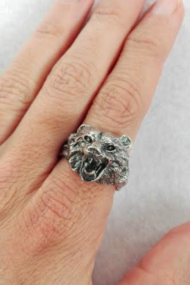Wild Bear Ring Grizzly Sterling Silver Free Shipping - Etsy