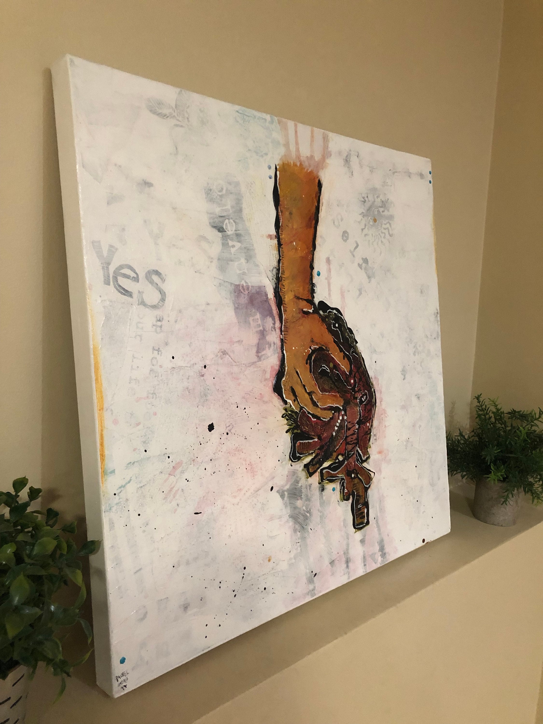 Heart in Hand, Original Mixed Media Painting on Canvas, Wall Art, Heart ...