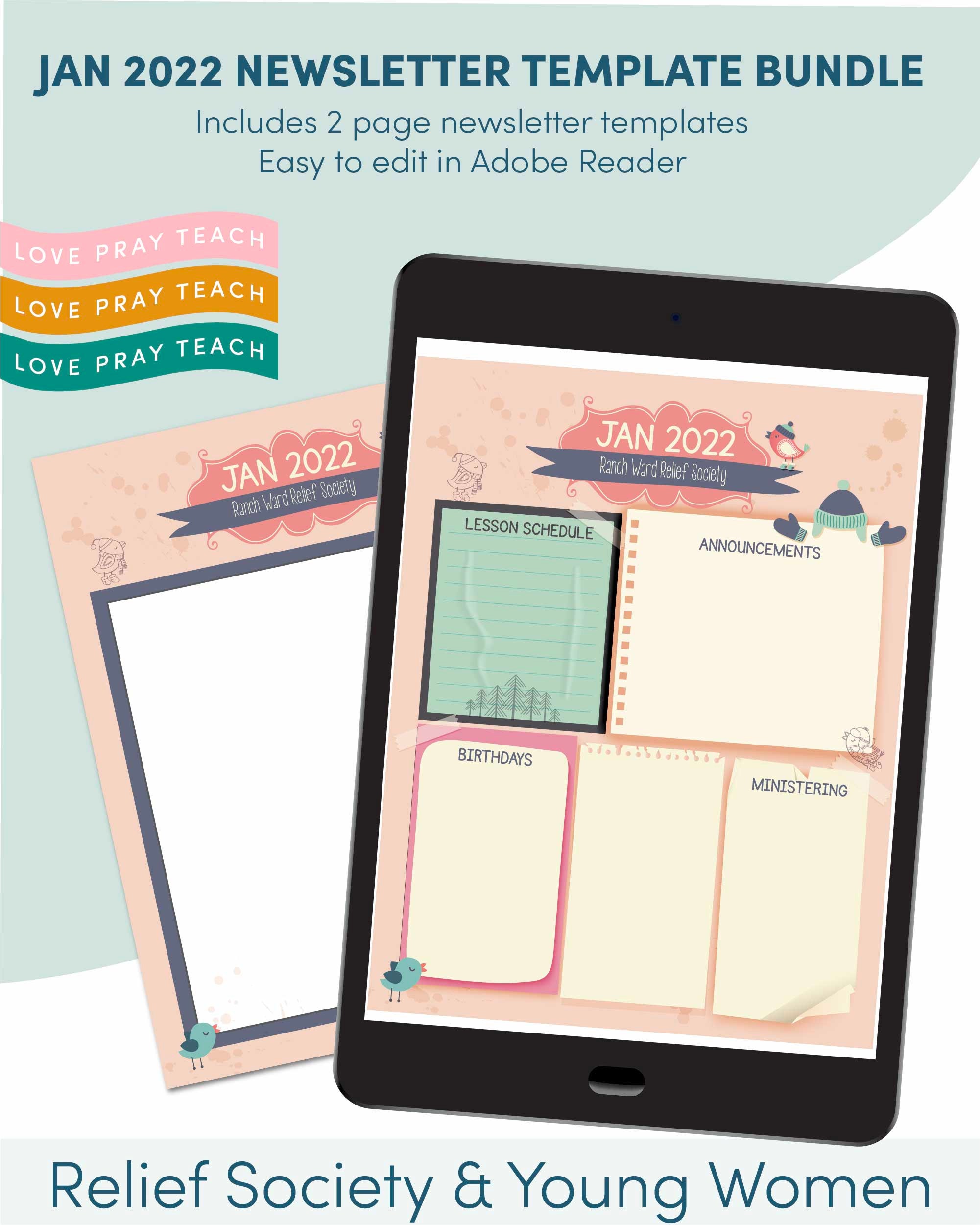 January 2022 Editable Newsletter Bundle for Relief Society or - Etsy