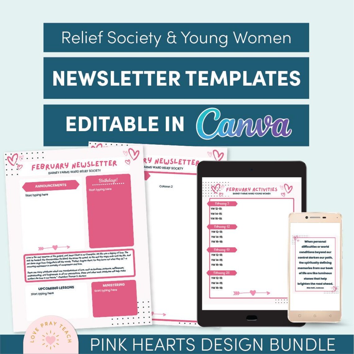 Pink Hearts Design - Editable Canva Newsletter Bundle for Relief ...