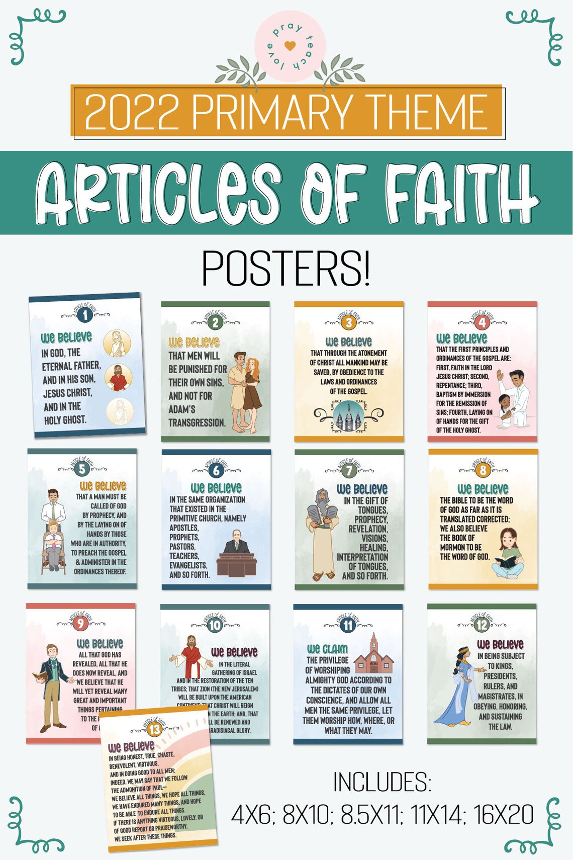 2022 Primary Old Testament Theme Packet Articles of Faith - Etsy