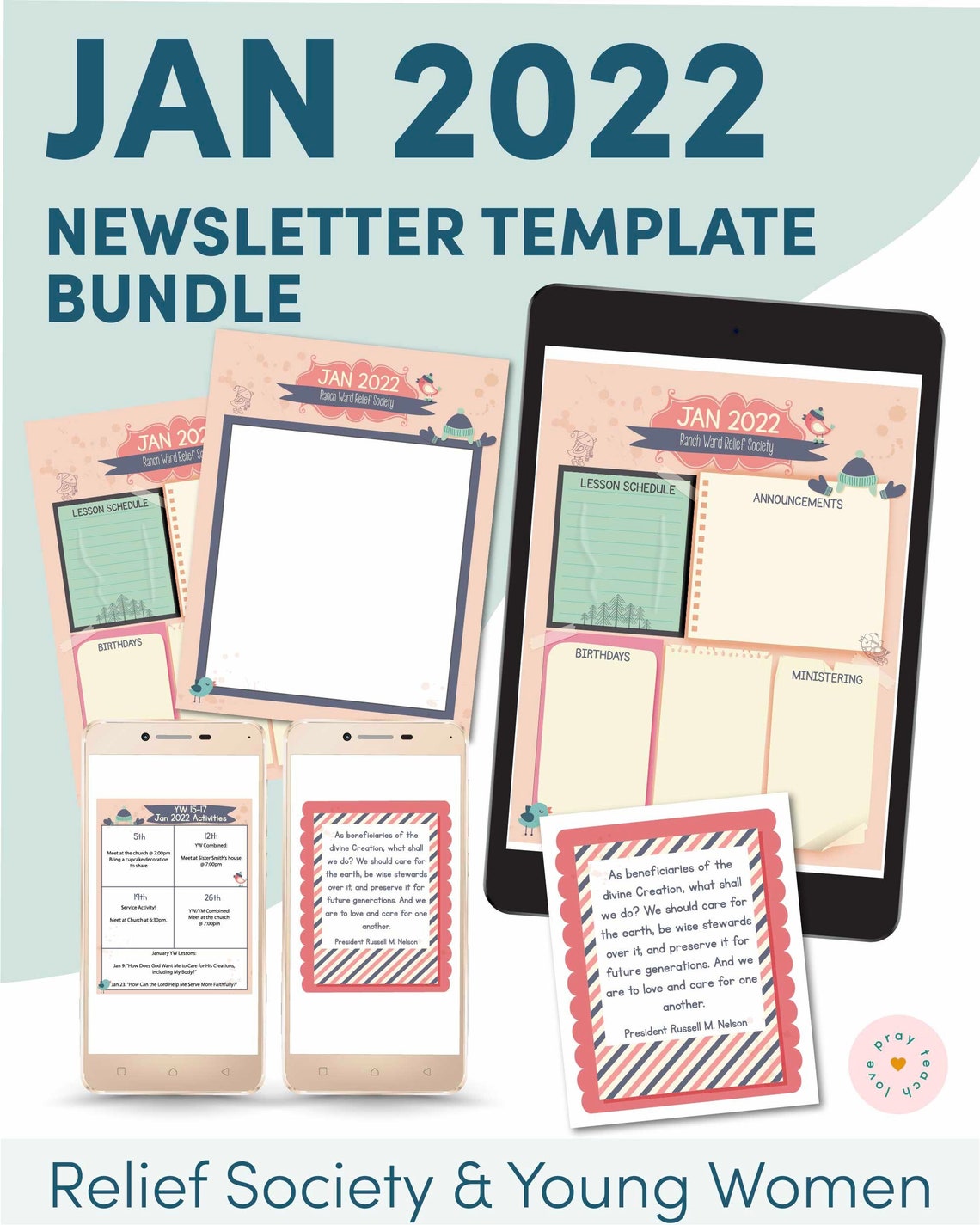 January 2022 Editable Newsletter Bundle for Relief Society or - Etsy