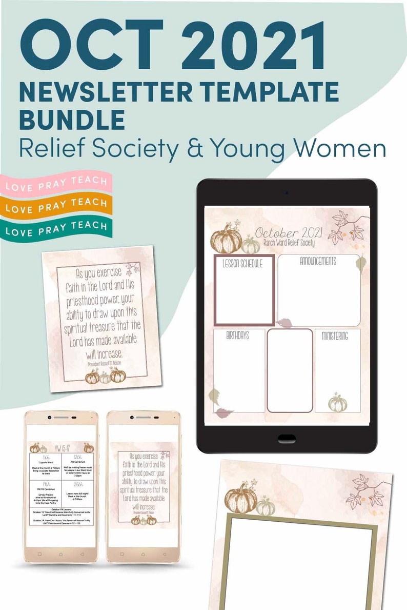 October 2021 Editable Newsletter Bundle for Relief Society or - Etsy