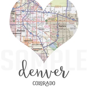 Heart Map Print, Printable Map Wall Art Decor, INSTANT DOWNLOAD Denver ...