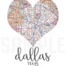 Heart Map Print, Printable Map Wall Art Decor, INSTANT DOWNLOAD Dallas ...