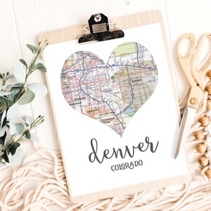 Heart Map Print, Printable Map Wall Art Decor, INSTANT DOWNLOAD Denver ...