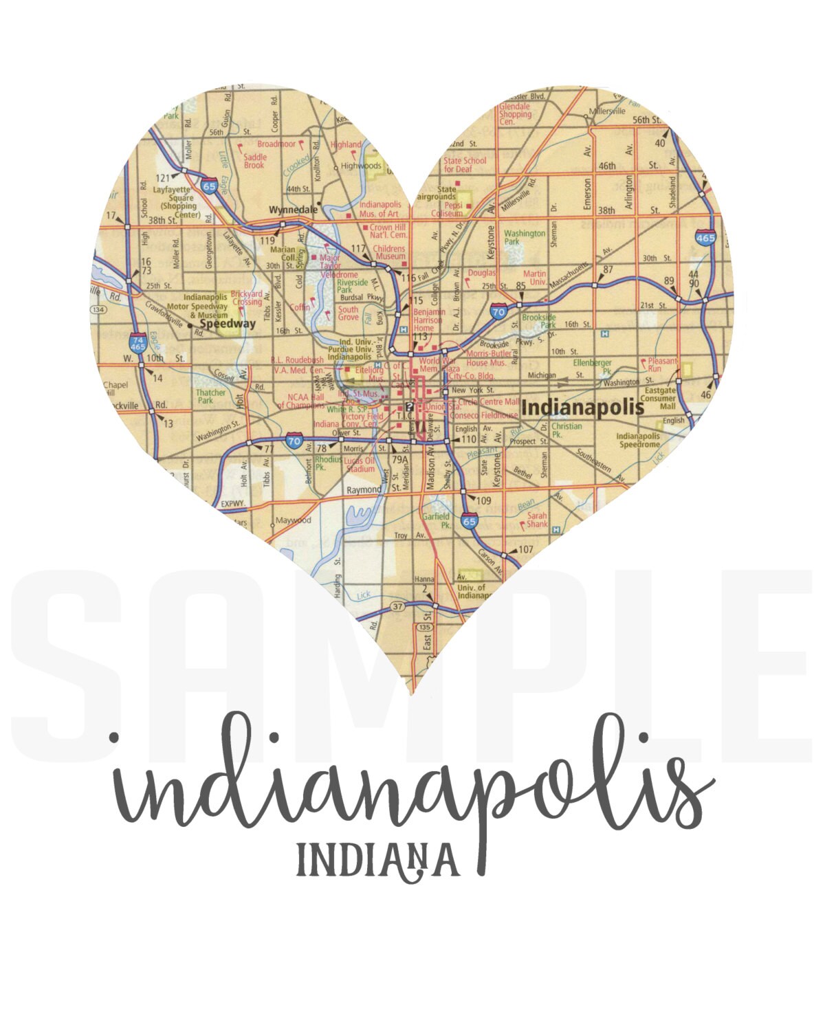Heart Map Print Printable Map Wall Art Decor INSTANT - Etsy