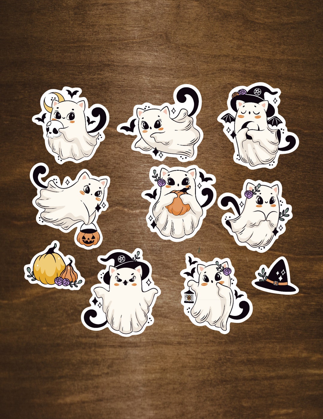 Spooky Cat Ghost Halloween Sticker Pack - Etsy