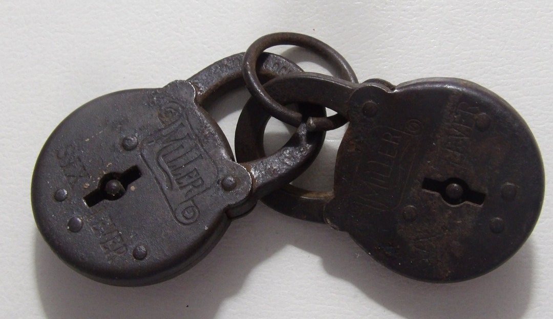 Antique Miller Lock Co Six Lever Two Padlocks Interconnected No Keys ...