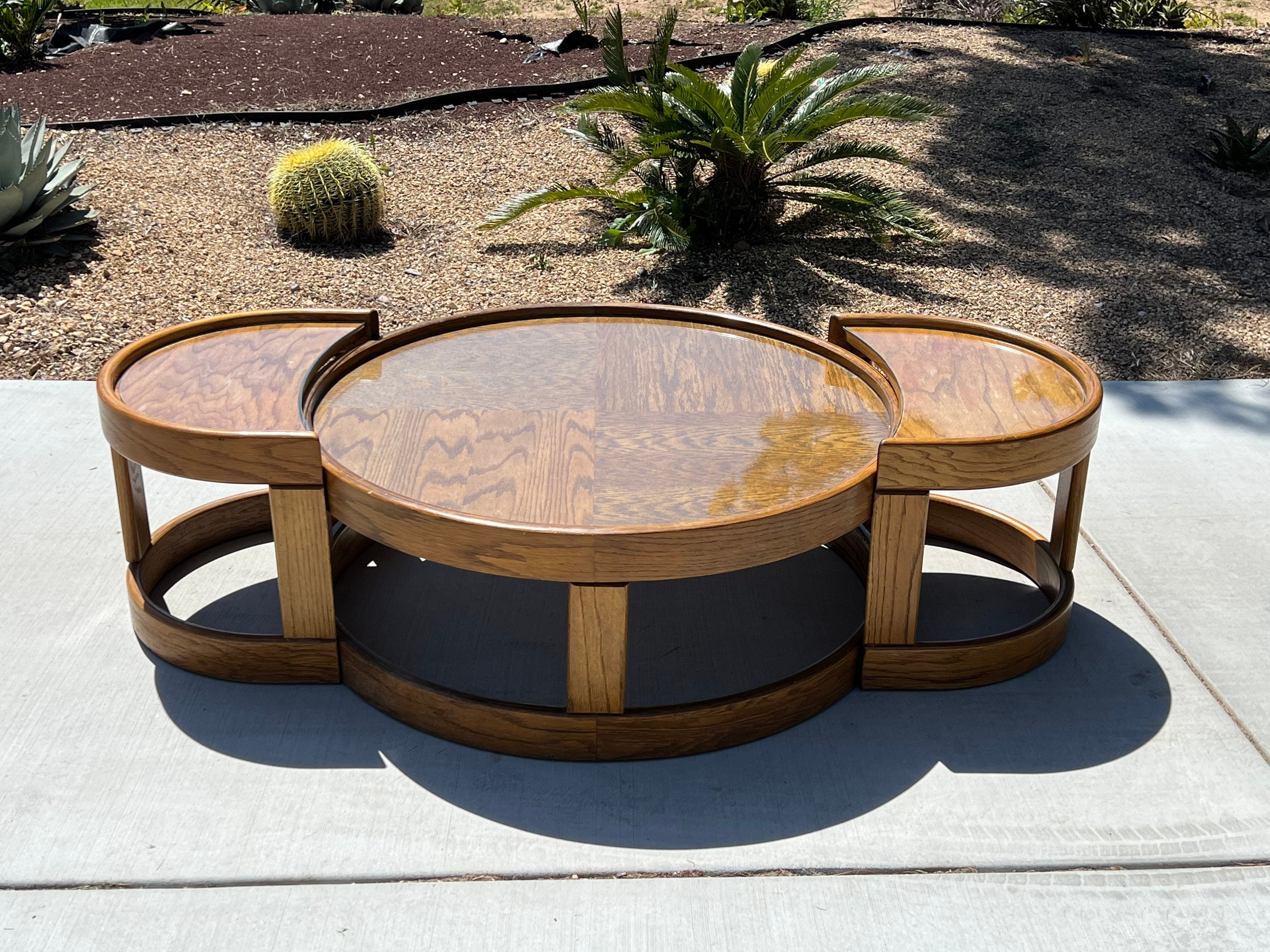 Vintage Mid Century Modern 1970s Large Parquet Circle Oak Coffee Table ...