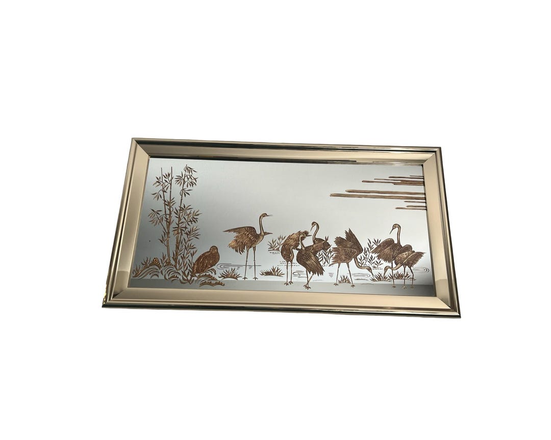Vintage 1980s Hollywood Regency Gold Crane Mirror - Sharon Concept - Etsy
