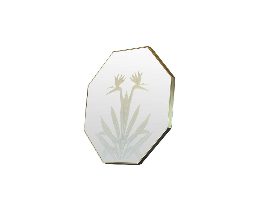 Vintage Postmodern Gloria Erickson Octagon Wall Mirror Brass Bird of ...