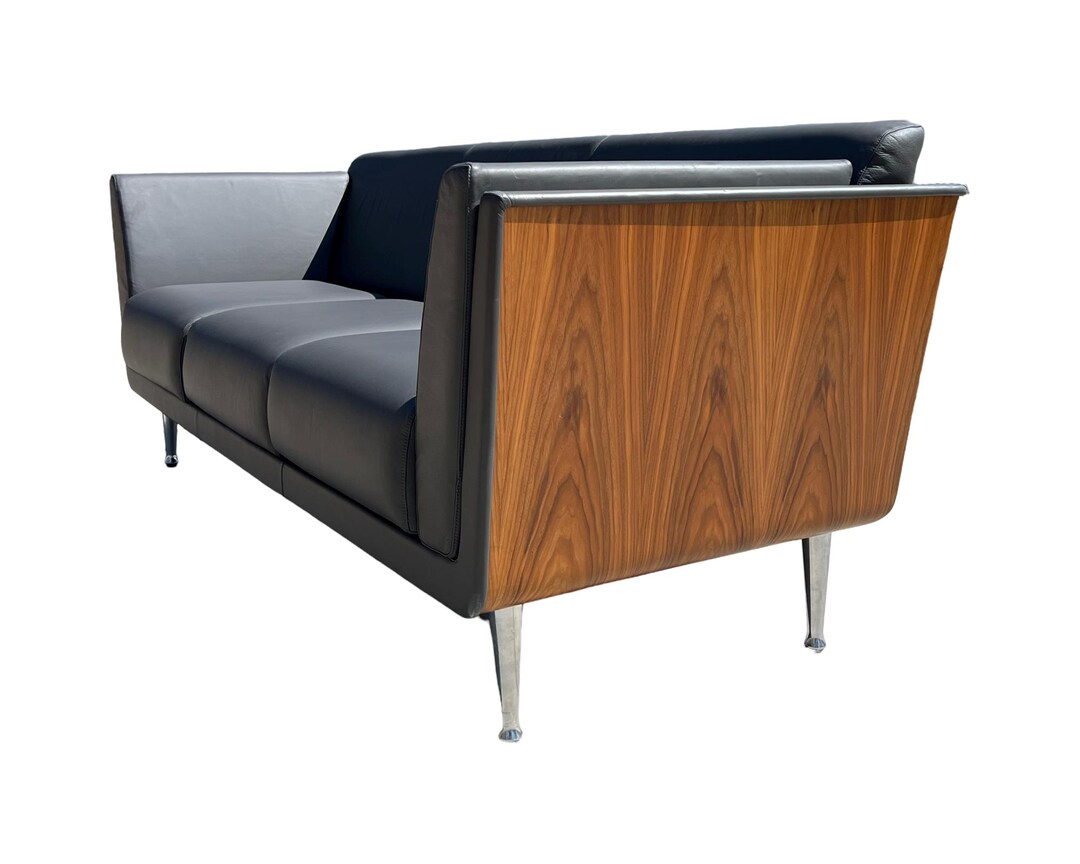 Mid Century Modern Herman Miller Mark Goetz Walnut and Leather Sofa ...
