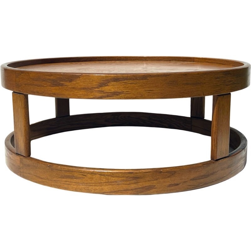 Vintage Mid Century Modern 1970s Large Parquet Circle Oak Coffee Table ...