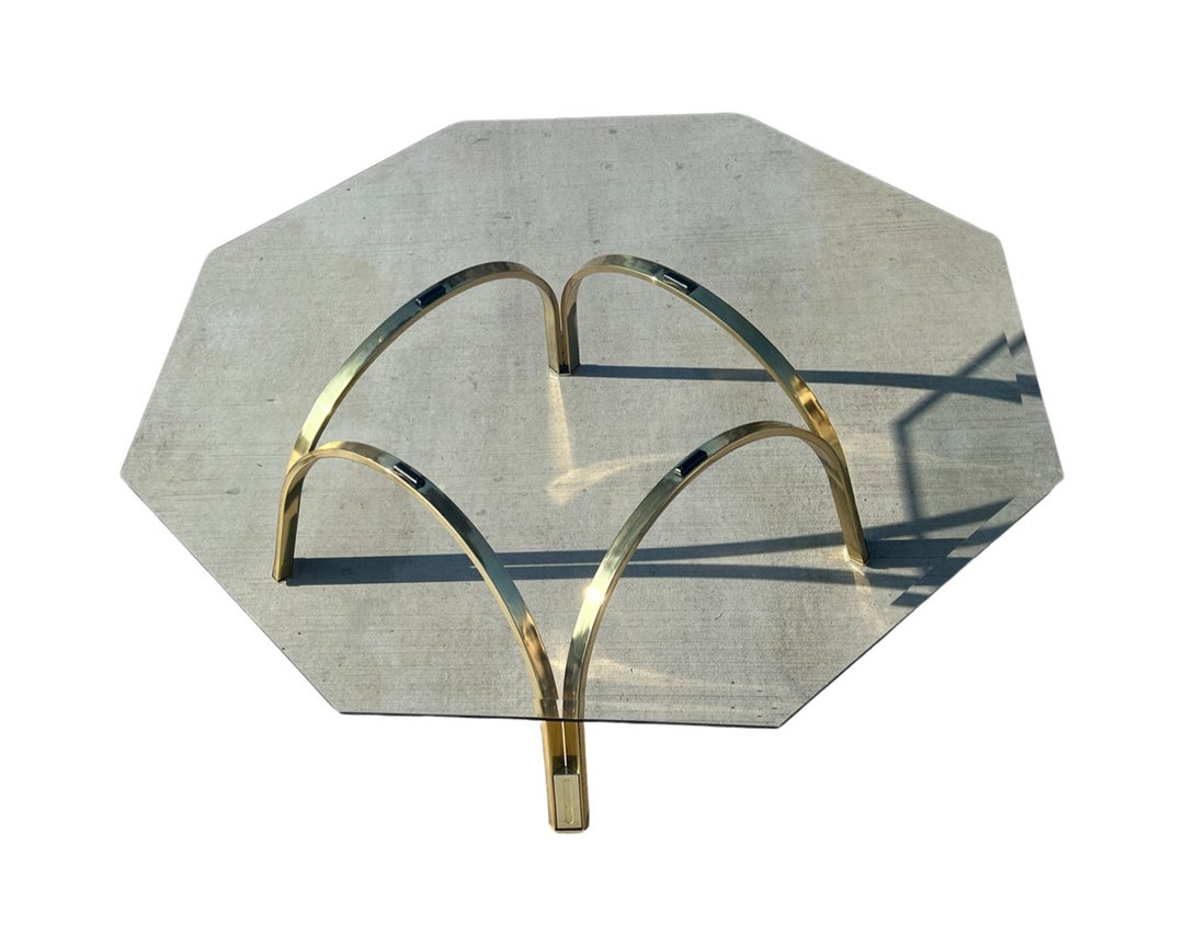Vintage Mid Century Modern 1970s Brass Octagon Glass Metal Coffee Table ...