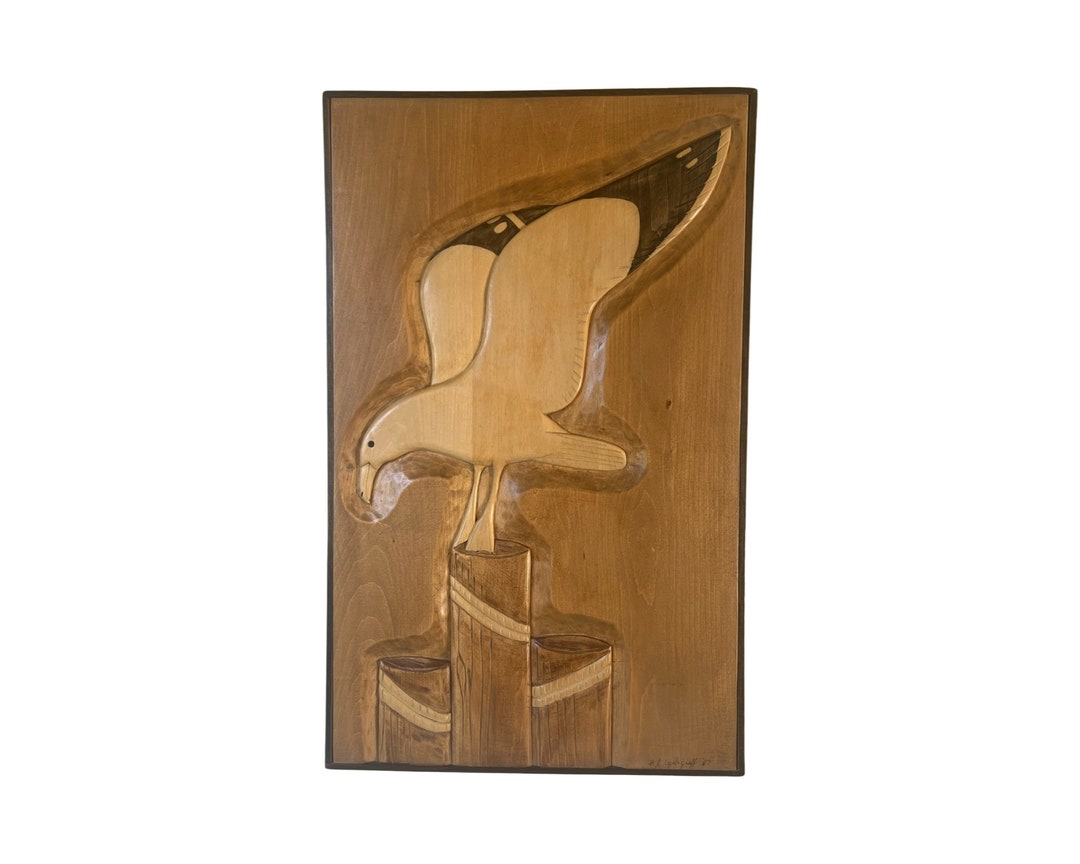Vintage Postmodern 1987 George Updegraff Wood Carving Wall Art Signed ...