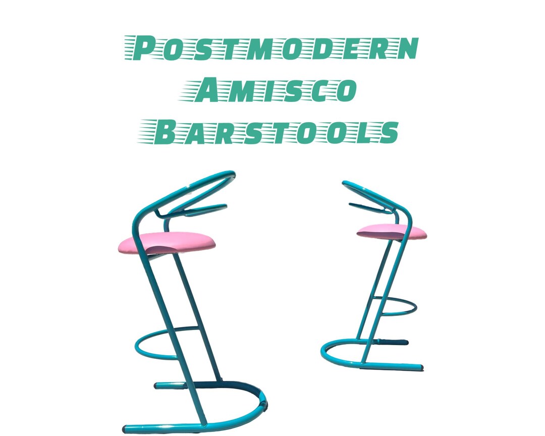 Vintage Postmodern 1980s Set of 2 Pair Turquoise Counter Barstools 80s ...