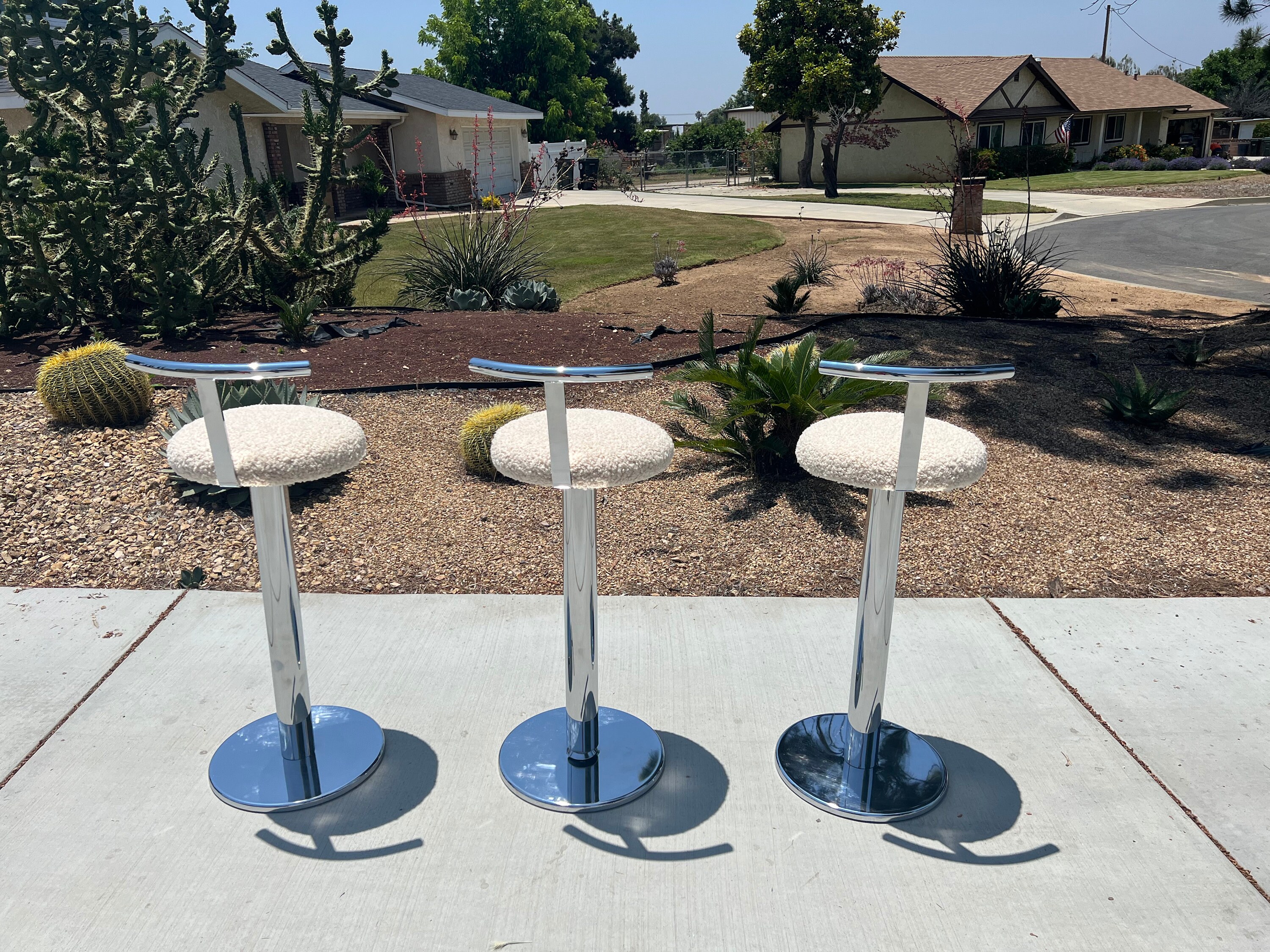 Vintage Postmodern Chrome Boucle Swivel Japanese Modern Counter Barstools - Etsy