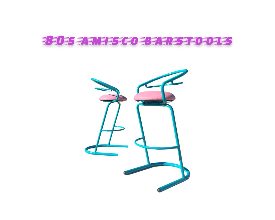 Vintage Postmodern 1980s Set of 2 Pair Turquoise Counter Barstools 80s ...
