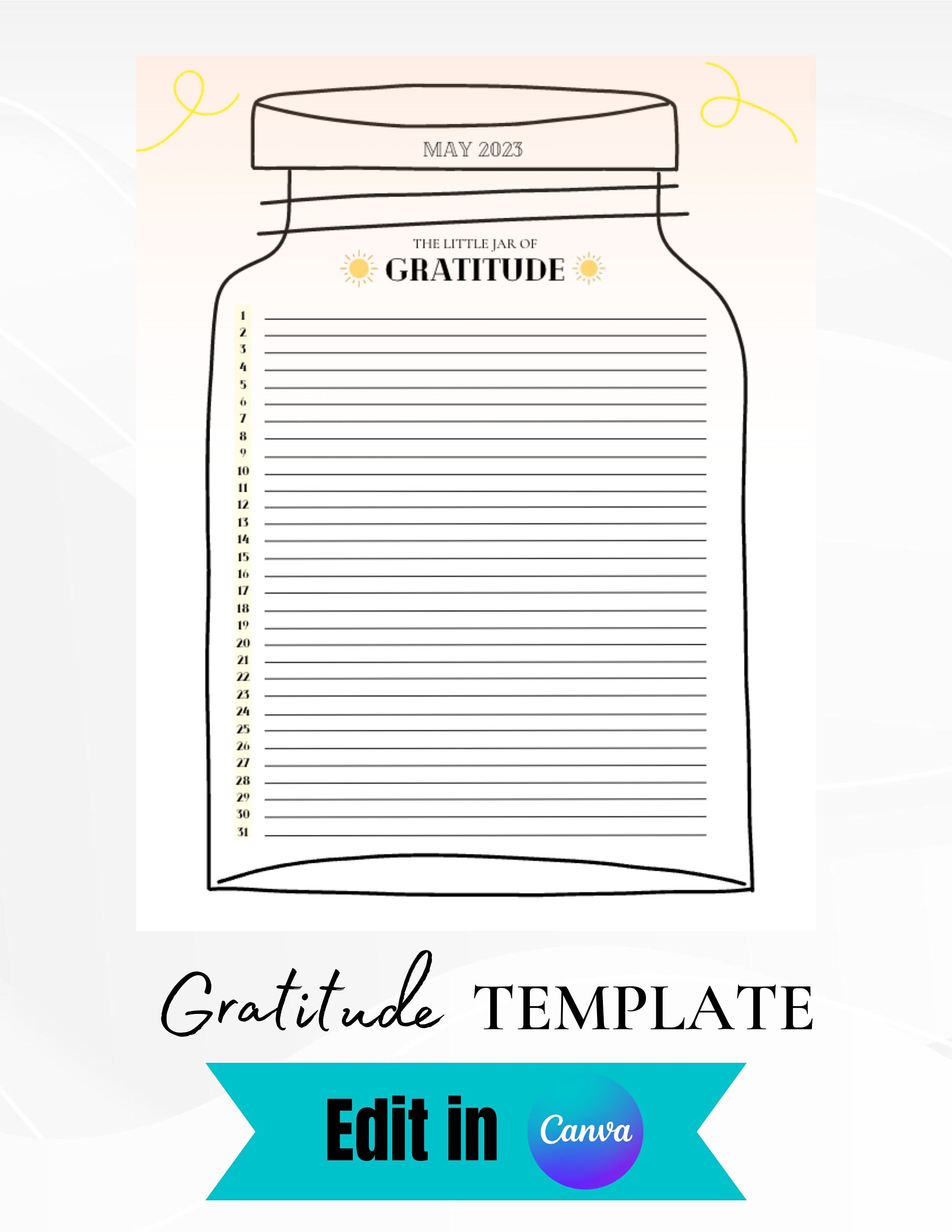 Monthly Gratitude Tracker, Printable Template, Thankfulness Template ...