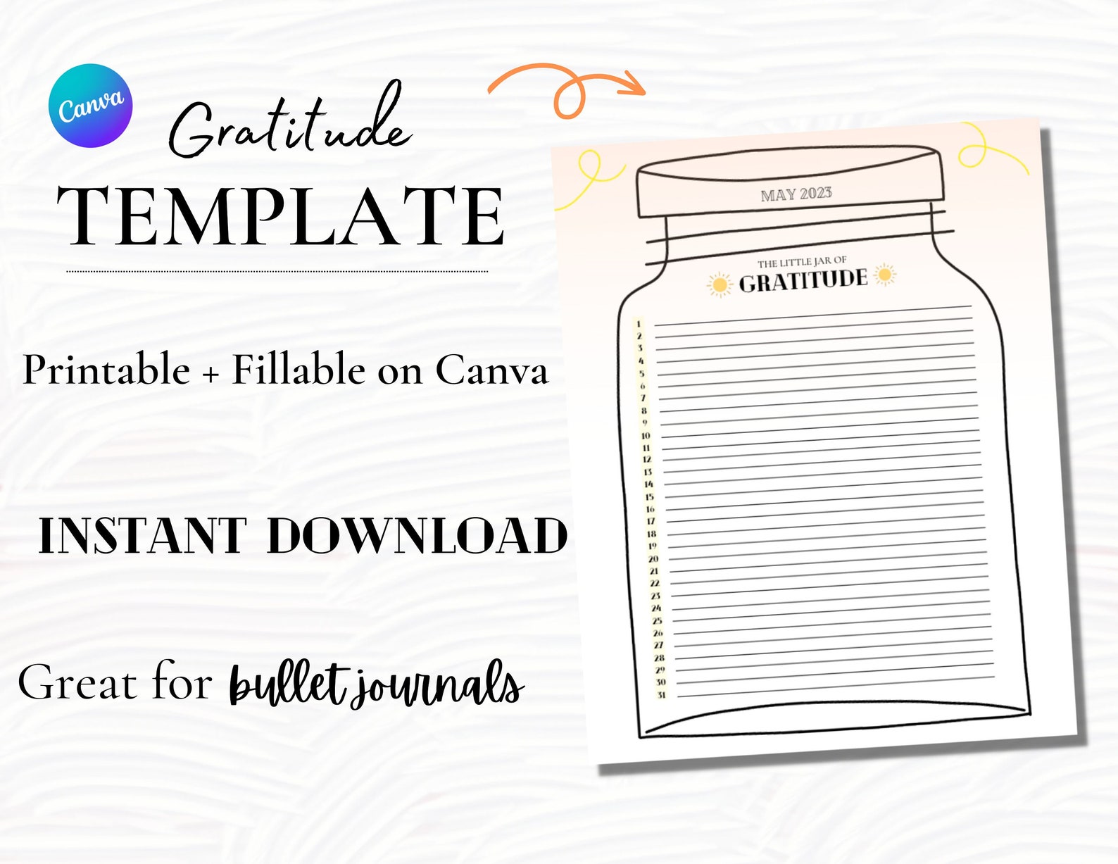 Monthly Gratitude Tracker, Printable Template, Thankfulness Template ...