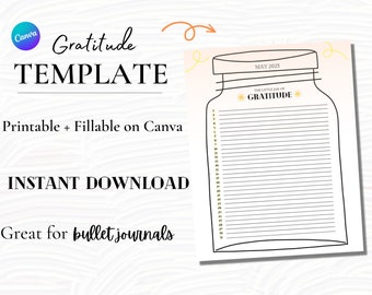 Monthly Gratitude Tracker, Printable Template, Thankfulness Template ...