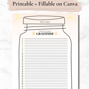 Monthly Gratitude Tracker, Printable Template, Thankfulness Template ...