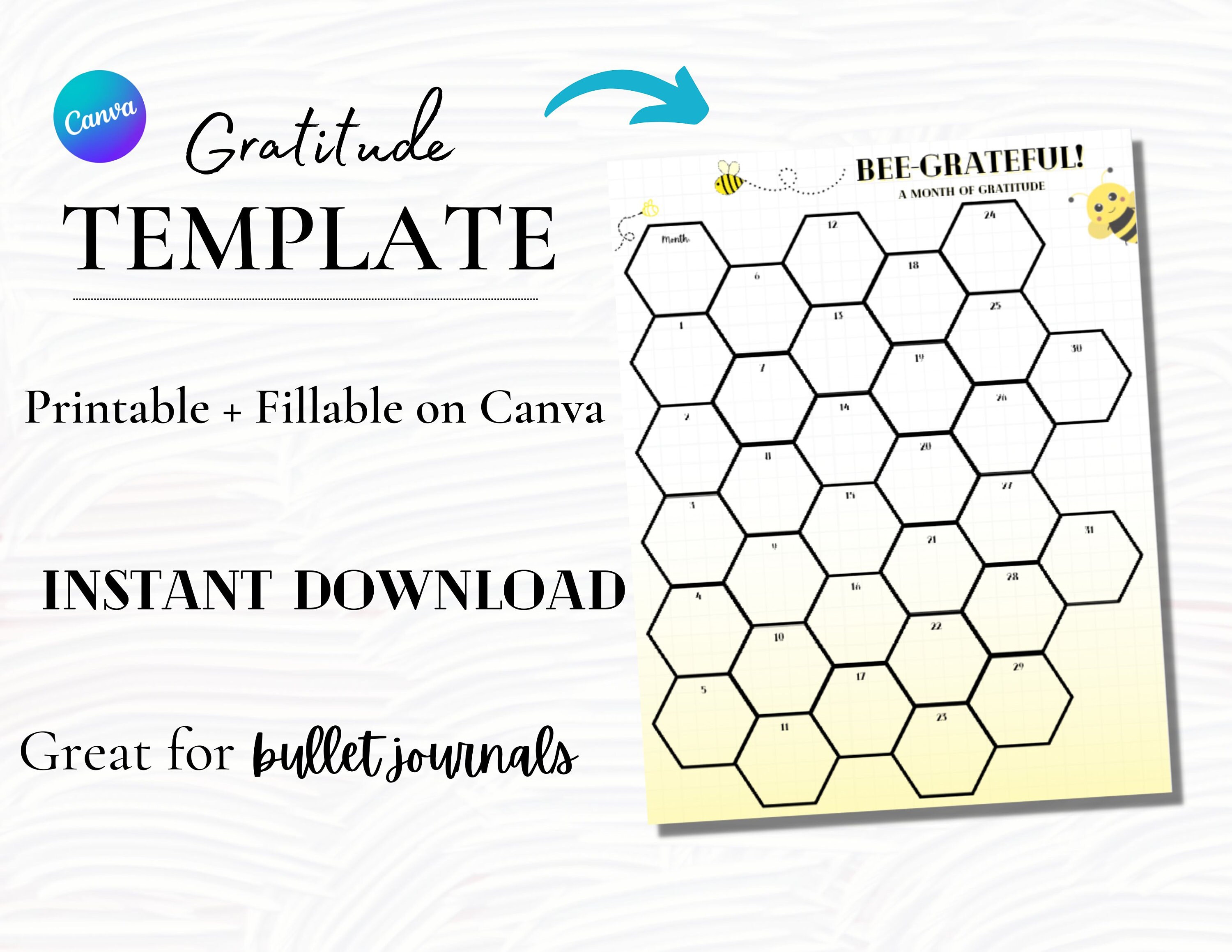 Monthly Gratitude Tracker, Printable Template, Thankfulness Template ...