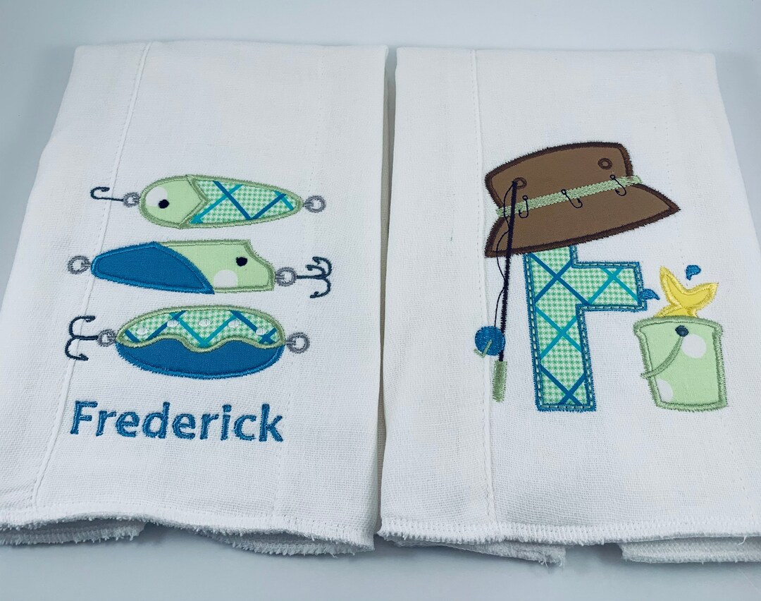Baby Boy Fishing Burp Clothes-2, Fishing Burp Cloth| Personalized, Blue ...