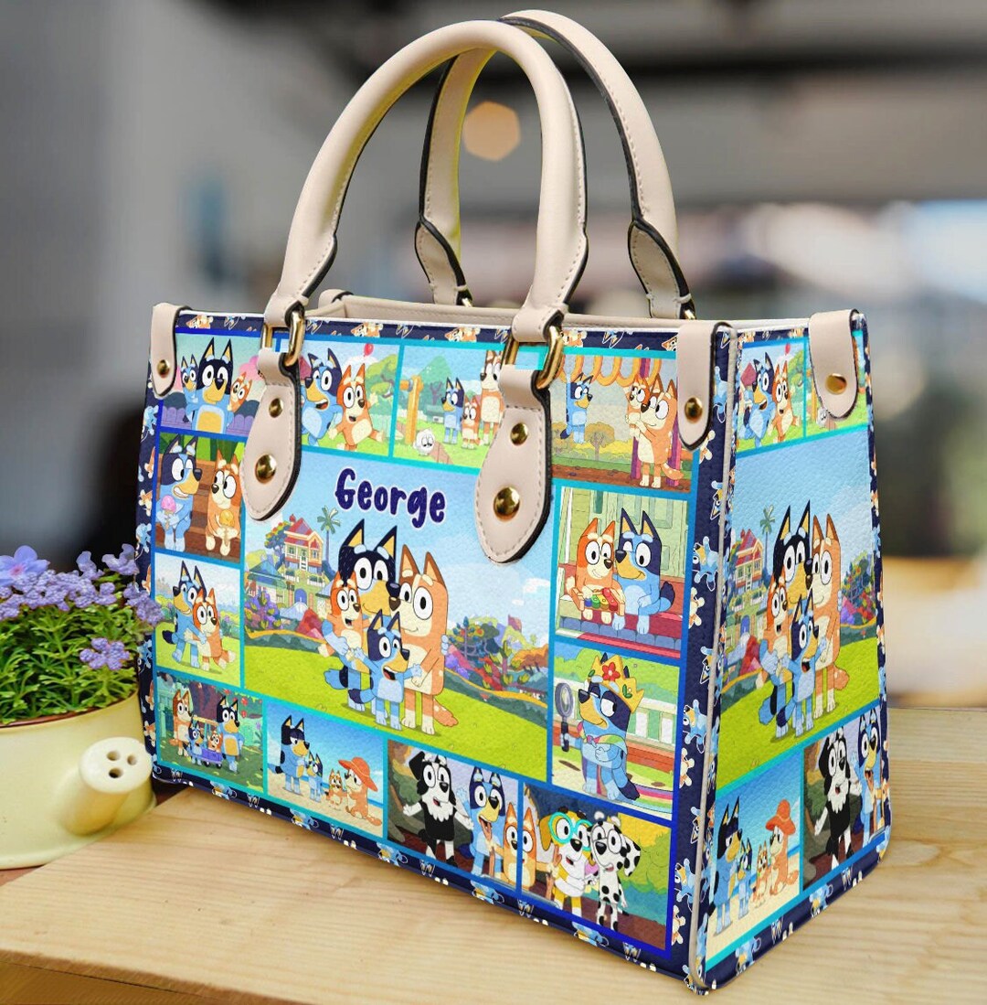 Bluey Family Personalized Leather Bag, Bluey Dad Custom Handbag, Bluey ...
