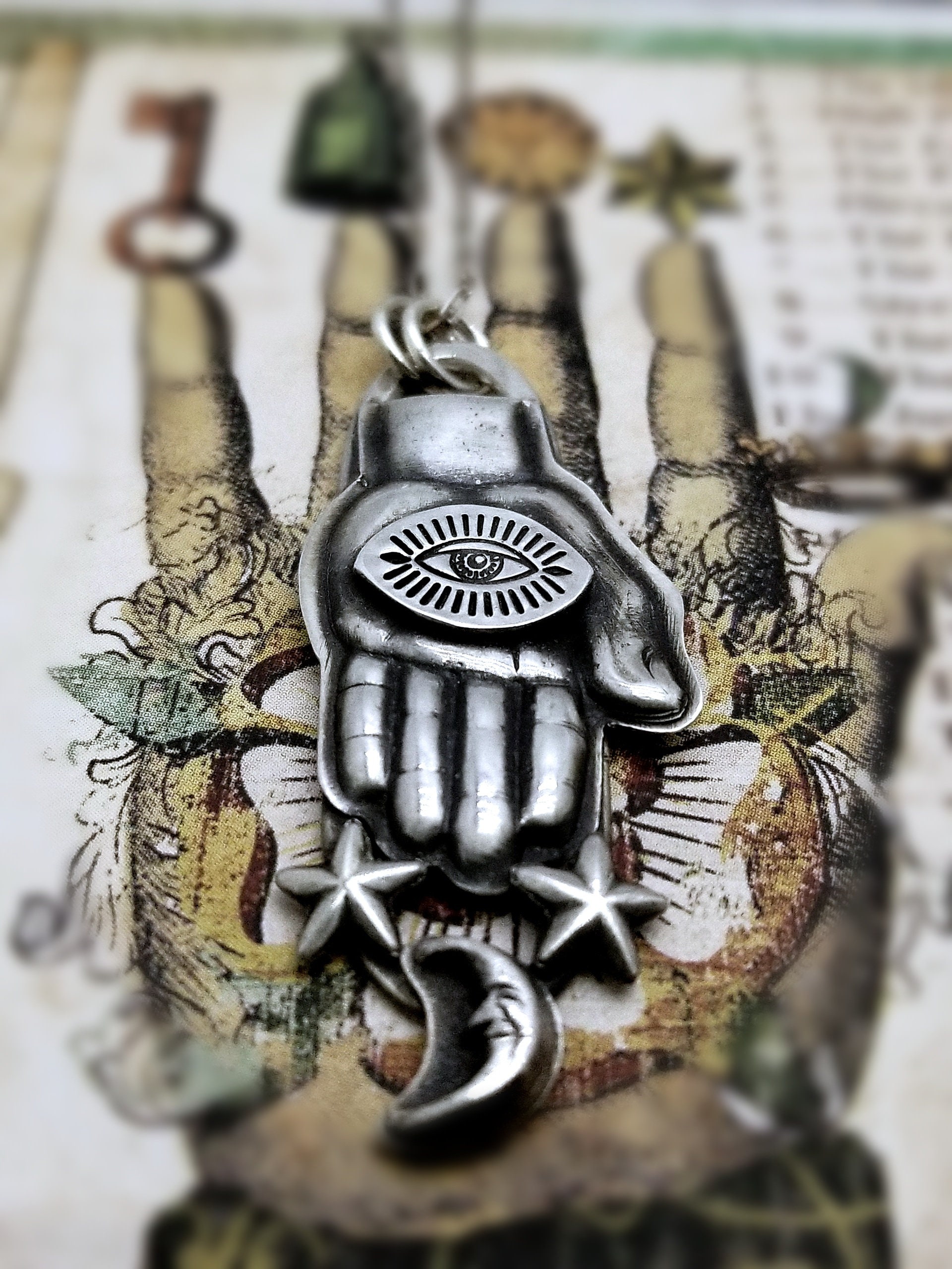 Palmistry Hand Necklace Celestial Witch Jewelry Third Eye | Etsy