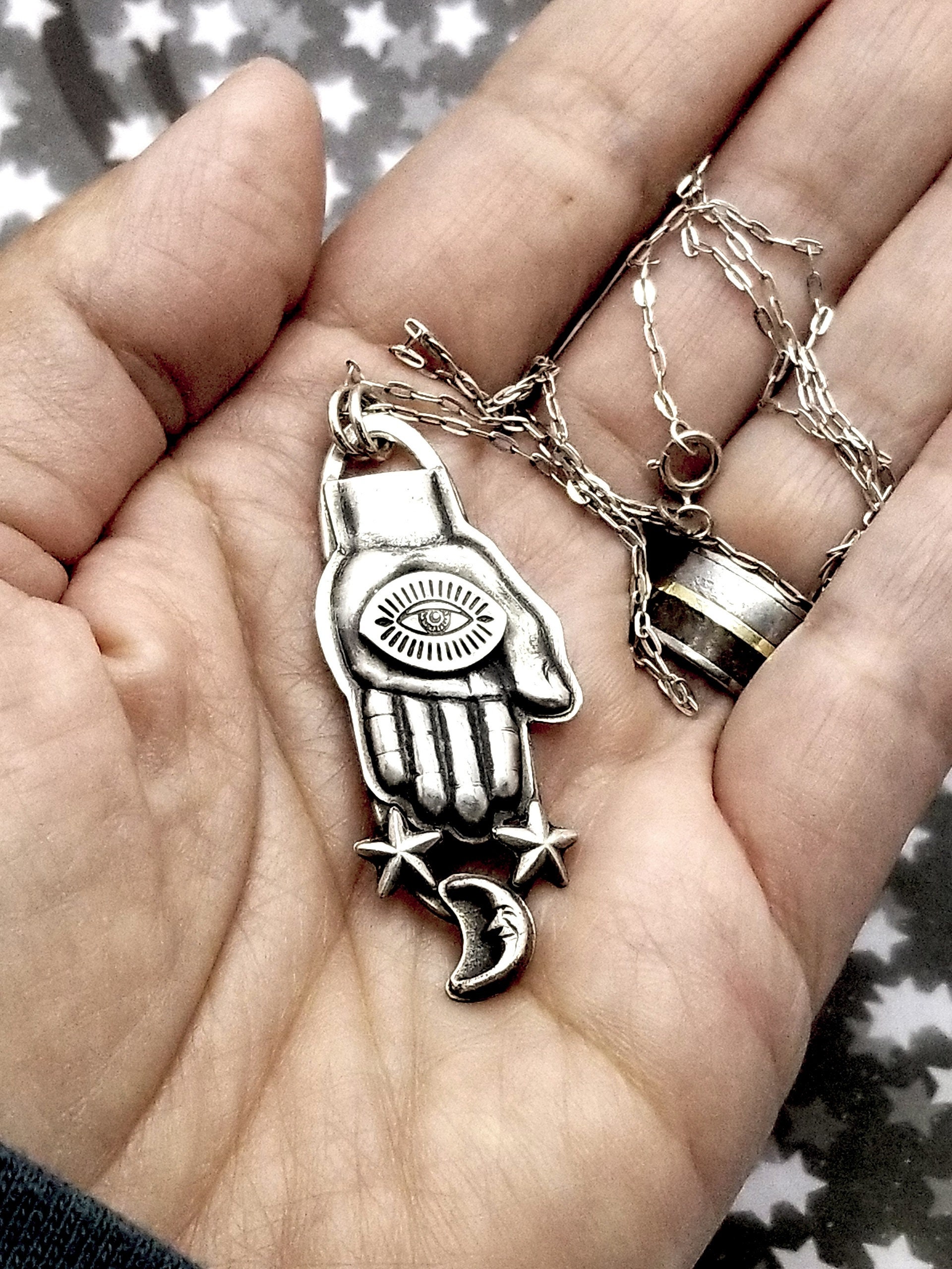 Palmistry Hand Necklace Celestial Witch Jewelry Third Eye | Etsy