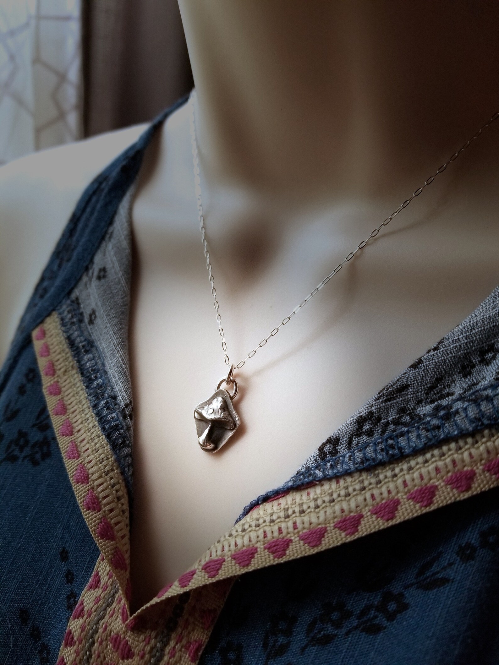 Handmade Silver Mushroom Charm Necklace, Realistic Toadstool Pendant ...