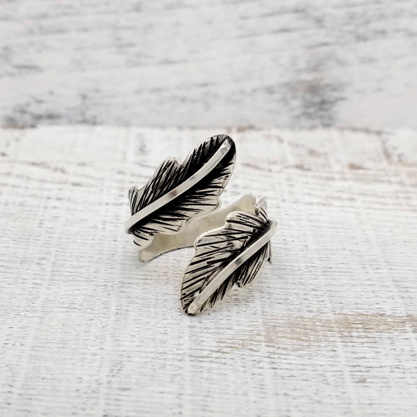Silver Feather Ring Adjustable Wrap Ring Leaf Ring Angel Wings - Etsy