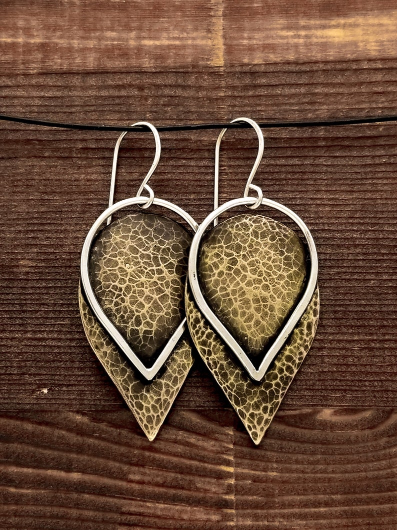 Mixed Metal Teardrop Earrings Geometric Jewelry Teardrop - Etsy