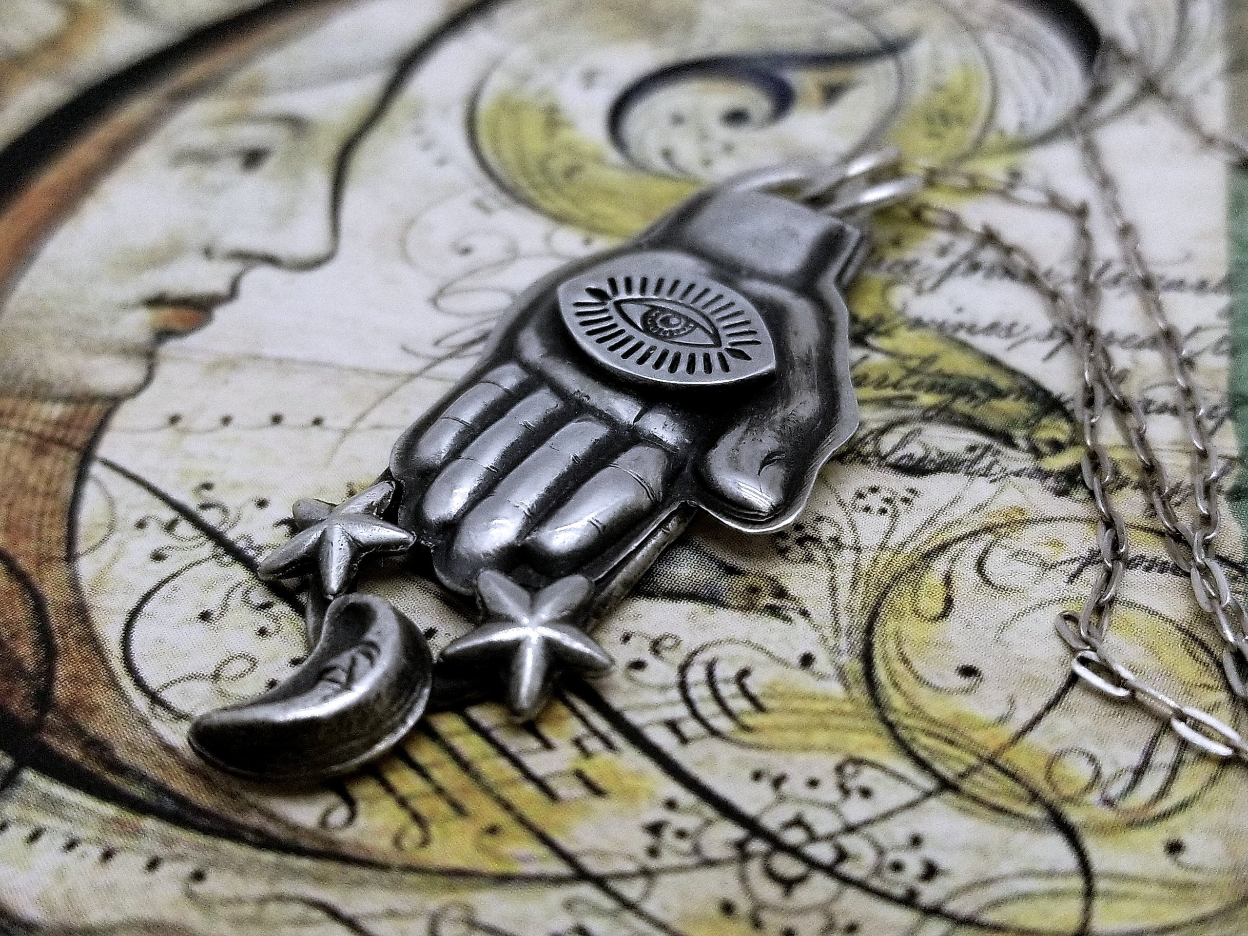 Palmistry Hand Necklace Celestial Witch Jewelry Third Eye | Etsy