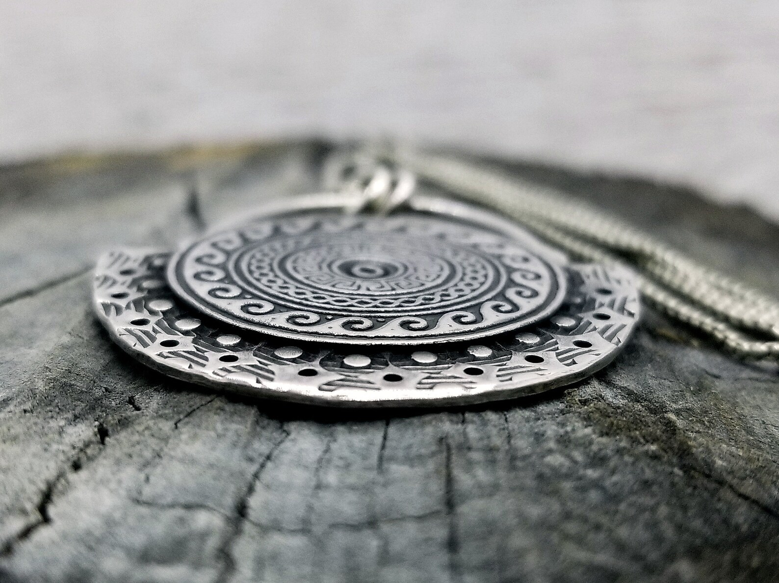 Sterling Silver Greek Key Medallion Pendant, Round Greek Wave Necklace ...