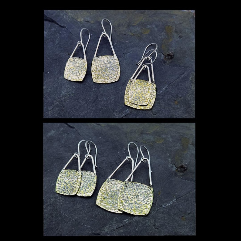 Simple Handmade Mixed Metal Earrings for Everyday, Hammered Gold and ...