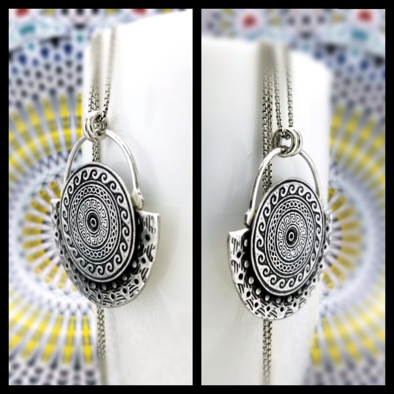 Sterling Silver Greek Key Medallion Pendant Round Greek Wave - Etsy