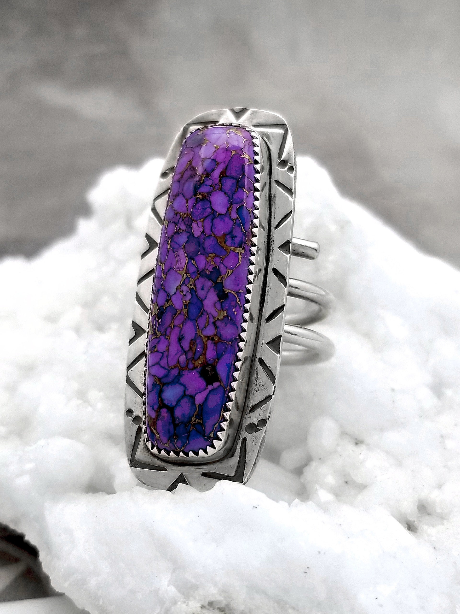 Purple Turquoise Ring Long Silver Ring Knuckle Ring Mojave | Etsy