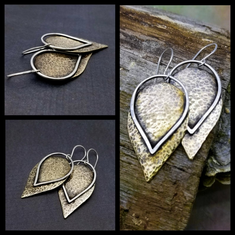 Mixed Metal Teardrop Earrings Geometric Jewelry Teardrop - Etsy