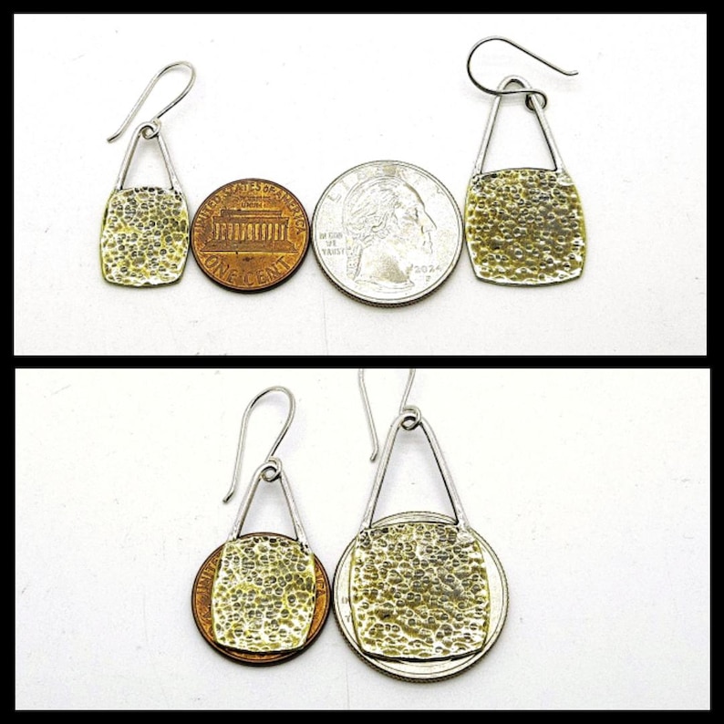 Simple Handmade Mixed Metal Earrings for Everyday, Hammered Gold and ...
