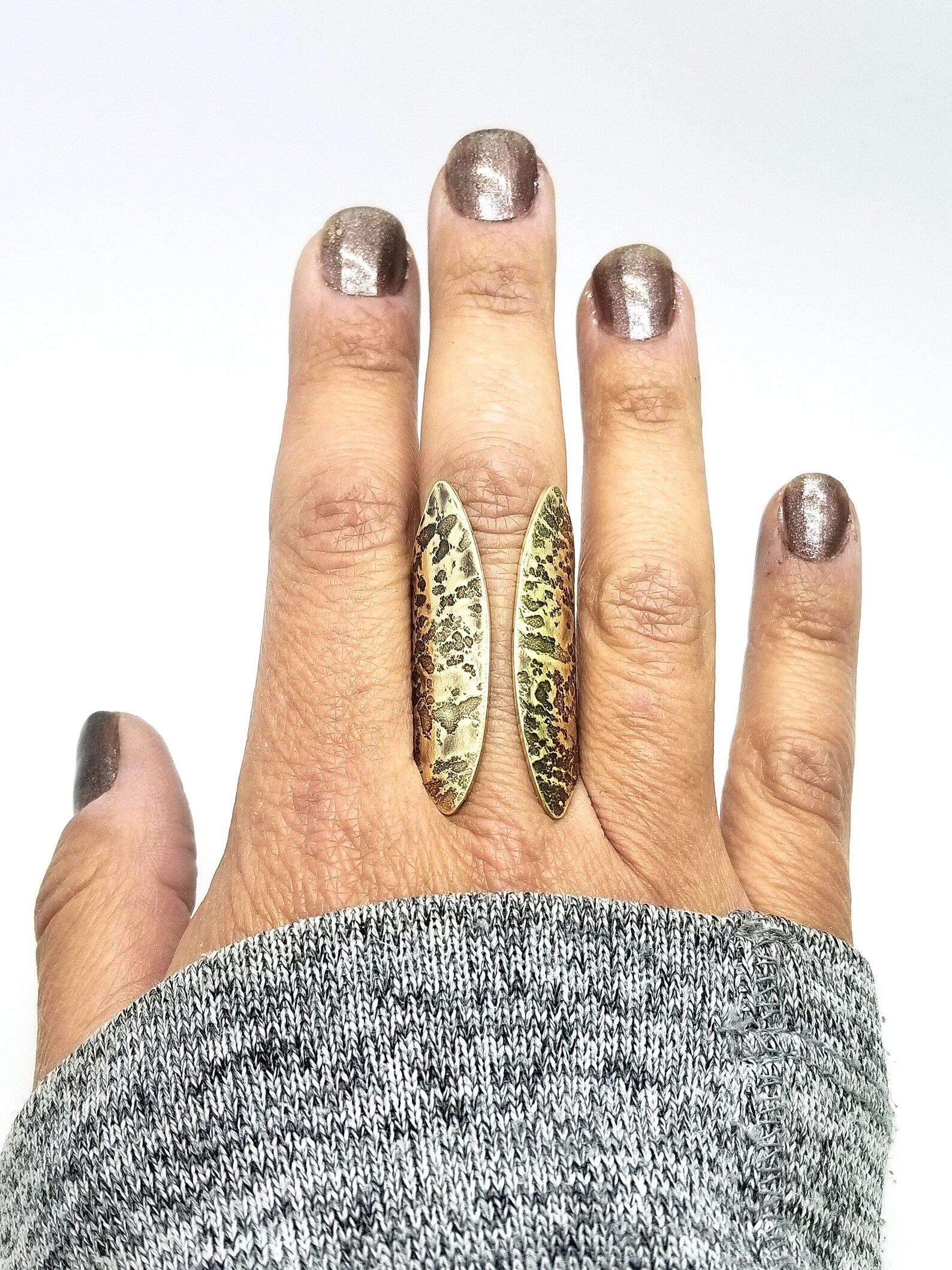 Chunky Full Finger Ring Gold Armor Ring Long Open Front Shield Ring ...